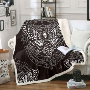 feelyou death moth fleece blanket for chair sofa couch boho gothic skull sherpa blanket decorative pesonalized skeleton bones fuzzy blanket bohemian style plush throw blanket throw 50"x60"