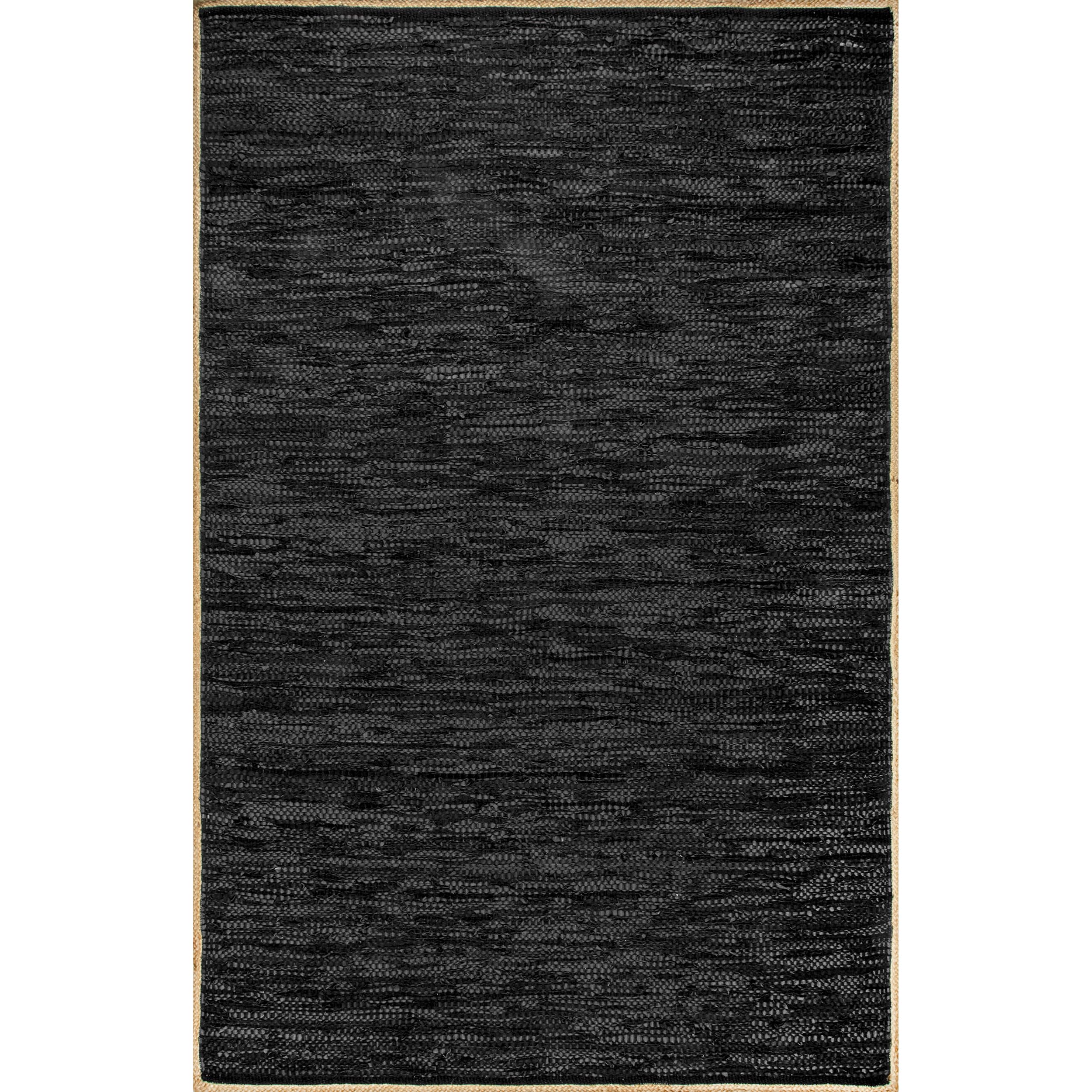 nuLOOM Sabby Hand Woven Leather Flatweave Area Rug, 4x6, Black