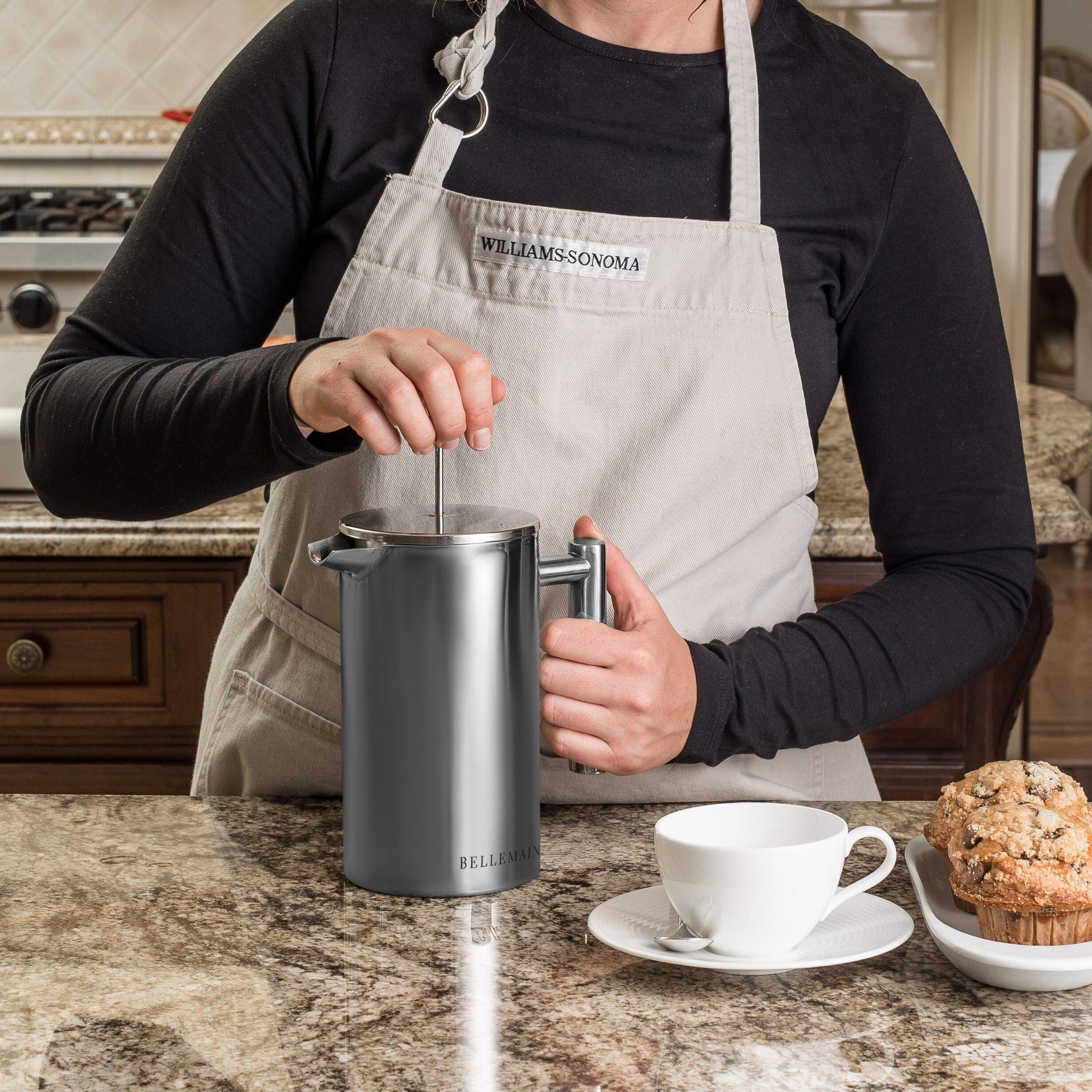 Bellemain French Press Double Walled Insulated 304 Stainless Steel Coffee Maker, (Grey, 35 oz), Micro Mesh Filtration, Extra Filter Included, No Coffee Grounds, Rust Free, Dishwasher Safe