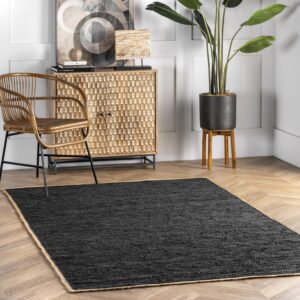 nuloom sabby hand woven leather flatweave area rug, 4x6, black