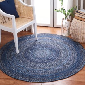 safavieh braided collection 4' round navy brd851n handmade country cottage reversible area rug