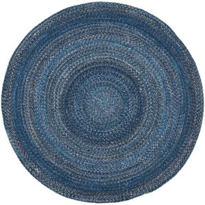 SAFAVIEH Braided Collection 4' Round Navy BRD851N Handmade Country Cottage Reversible Area Rug