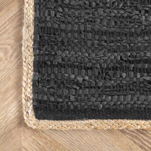 nuLOOM Sabby Hand Woven Leather Flatweave Area Rug, 4x6, Black