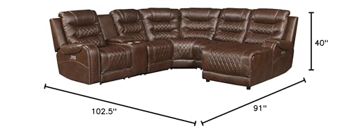 Lexicon Noura Modular Reclining Sectional Sofa, Right Chaise and Left Recliner (Power), Brown