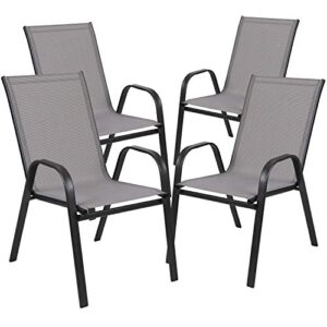 flash furniture brazos series outdoor stackable patio chairs with flex comfort material, stacking outdoor modern sling patio chairs, set of 4, gray