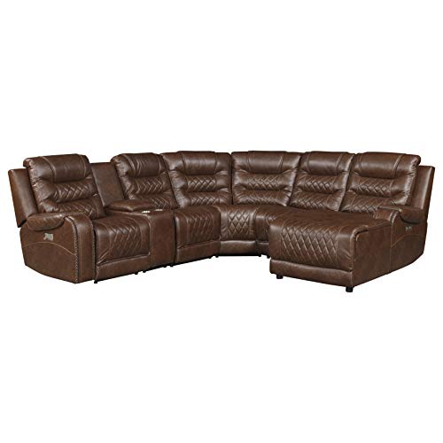 Lexicon Noura Modular Reclining Sectional Sofa, Right Chaise and Left Recliner (Power), Brown