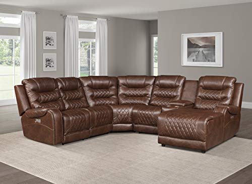 Lexicon Noura Modular Reclining Sectional Sofa, Right Chaise and Left Recliner (Power), Brown