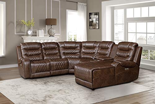 Lexicon Noura Modular Reclining Sectional Sofa, Right Chaise and Left Recliner (Power), Brown