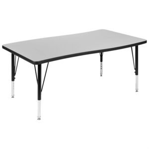 flash furniture wren 28"w x 47.5"l rectangular wave flexible collaborative grey thermal laminate activity table - height adjustable short legs