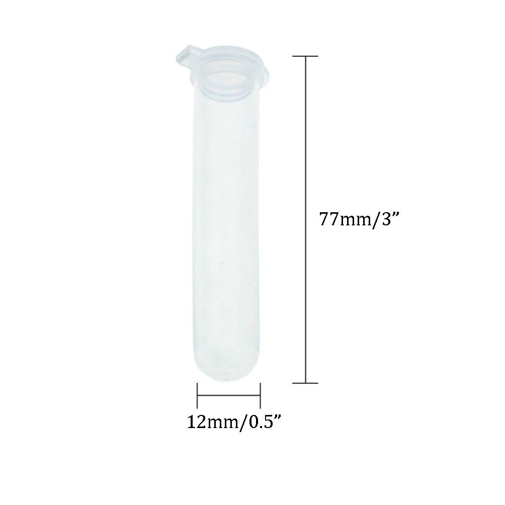 20 Pcs Clear Plastic Tubes with Snap Cap Empty Storage Containers Vials for Beads, Sew Needle, Small Items, 12mm x 77mm