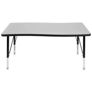 Flash Furniture Wren 28"W x 47.5"L Rectangular Wave Flexible Collaborative Grey Thermal Laminate Activity Table - Height Adjustable Short Legs