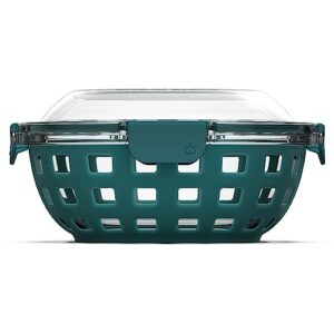 ello duraglass food storage glass lunch bowl container - meal prep container with silicone sleeve and airtight lid, 5 cup, teal