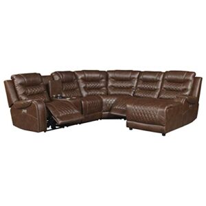 Lexicon Noura Modular Reclining Sectional Sofa, Right Chaise and Left Recliner (Power), Brown