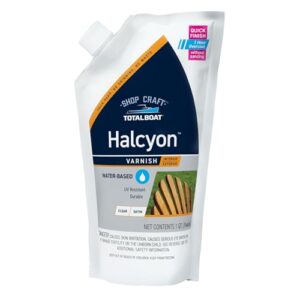 totalboat-520605 halcyon marine varnish | water-based polyurethane wood finish | clear satin uv protection for interior and outdoor use (clear satin, quart)