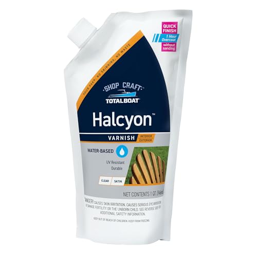 TotalBoat-520605 Halcyon Marine Varnish | Water-Based Polyurethane Wood Finish | Clear Satin UV Protection for Interior and Outdoor Use (Clear Satin, Quart)