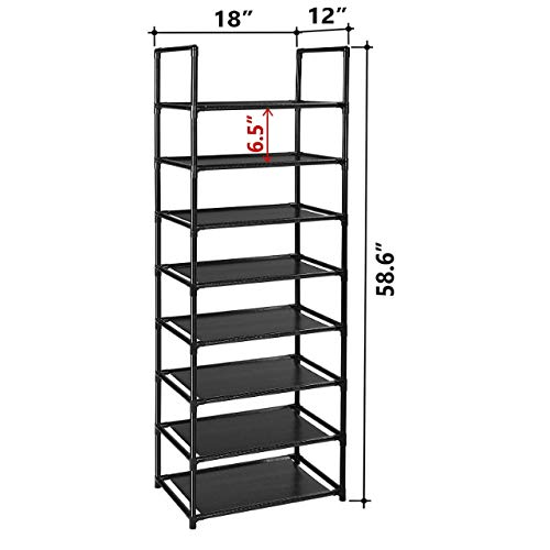 UrMsun 8 Tiers Shoe Rack 16-20 Pairs Sturdy Shoe Shelf Non-Woven Fabric Shoe Tower Organizer Cabinet Black Tall Narrow Shoe Rack