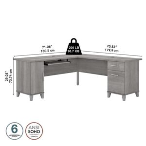 Bush Furniture Somerset 72W L Shaped Desk with Storage in Platinum Gray