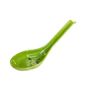 Hemoton Soup Spoons, 3pcs Japanese Style Melamine Spoons Rice Spoons with Hook, Chinese Asian Soup Spoons With Long Handle for Restaurants, Food shops, Catering Halls (Green)