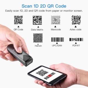 Eyoyo Bluetooth 2D&1D Barcode Scanner, Portable Wireless Mini Barcode Reader with 2.4G Wireless/Bluetooth/USB Wired Connection QR Code Scanner Compatible with Pad, Phone, Android, Tablet PC