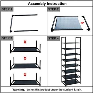 UrMsun 8 Tiers Shoe Rack 16-20 Pairs Sturdy Shoe Shelf Non-Woven Fabric Shoe Tower Organizer Cabinet Black Tall Narrow Shoe Rack