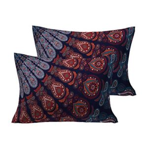 SHIRANYA 100% Cotton Maroon Mandala Duvet Cover Set Queen 3 Piece Indian Ethnic Reversible Bohemian Floral Design Bedspread Blanket (1 Duvet Cover+2 Pillowcases, Size-88x82 inch)