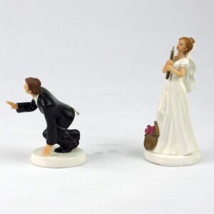 Cake On Fishing Bride Catching Groom Funny Wedding Cake Topper Decor- Bride And Groom Set