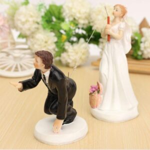 Cake On Fishing Bride Catching Groom Funny Wedding Cake Topper Decor- Bride And Groom Set