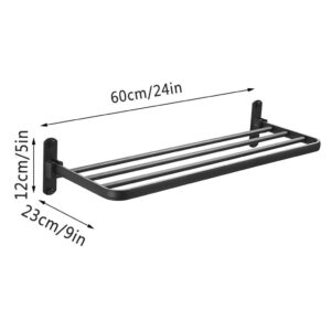 GLJ Floating Shelves Black Single-Layer Bath Towel Rack, Folding Shelf, Shower Room Kitchen Pendant, No Punching (Size : 60cm)