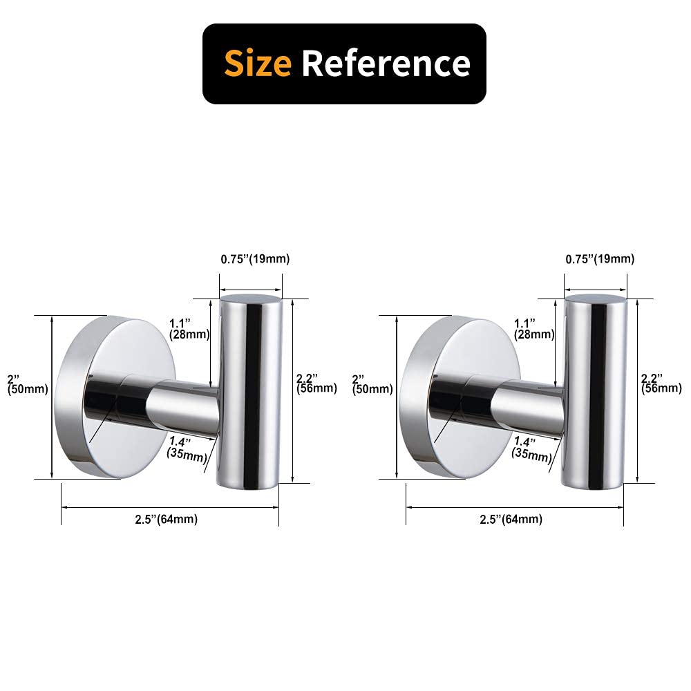 kimzcn Polished Stainless Steel Towel Coat Hooks Bathroom Clothes Garage Hotel Cabinet Closet Sponges Robe Hook Wall Mounted Round Kitchen Heavy Duty Bath Door Hanger 2 Pack