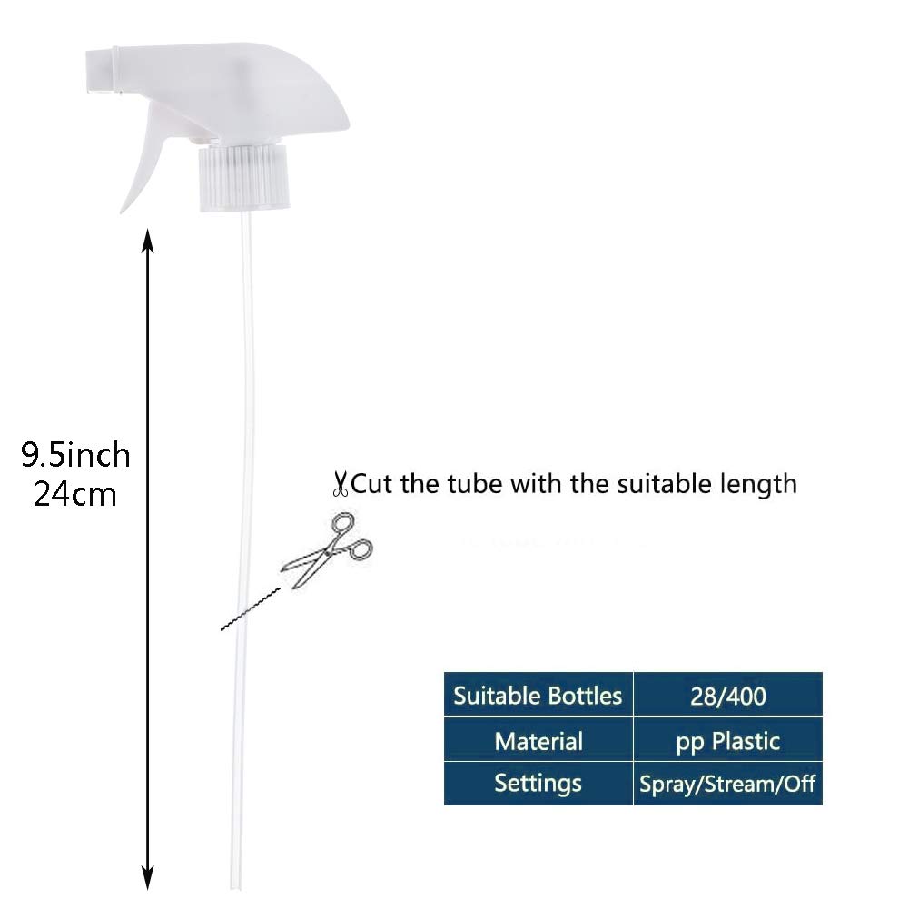 TBWHL Sprayer Bottle Top White Nozzle for Alcohol and Hydrogen Peroxide 28/400 Neck Fit Most Standard Boston Round 8oz 16oz and Amber Bottle 4 Pack