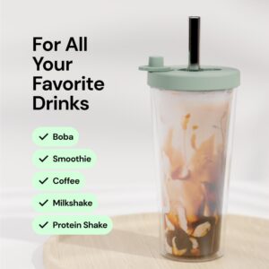 Dodoko Reusable Boba Cup and Straw Boba Tea Cup Bubble Tea Cup Reusable Iced Coffee Cup Cold Coffee Cup Smoothie Cup with Lid and Straw Smoothie Cup to go Smoothie Tumbler 17 oz - Sage Green