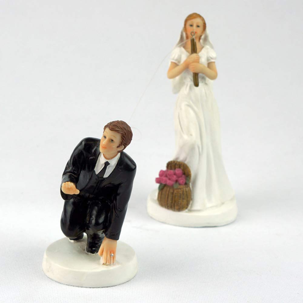 Cake On Fishing Bride Catching Groom Funny Wedding Cake Topper Decor- Bride And Groom Set