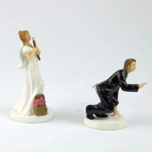 Cake On Fishing Bride Catching Groom Funny Wedding Cake Topper Decor- Bride And Groom Set