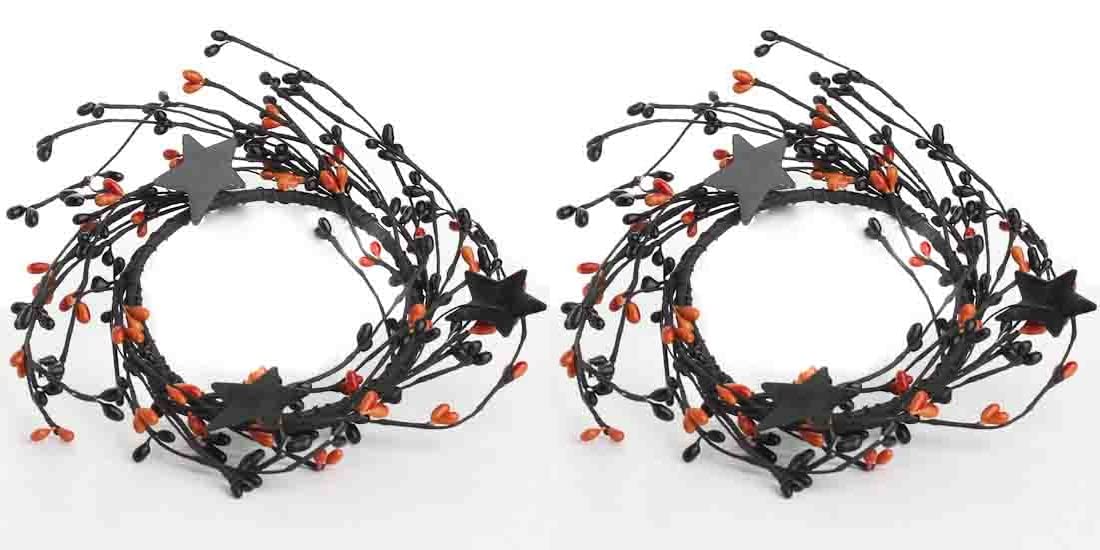 Halloween Mix Candle Ring Orange Black with Stars | 2 Pc | 4 inch Pip Berry