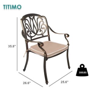 TITIMO 2 Piece Outdoor Patio Dining Chair Bistro Set Cast Aluminum Patio Furniture Dining Chairs with Khaki Cushions for Patio Furniture Garden Deck Antique Bronze (with Khaki Cushions) (Khaki)