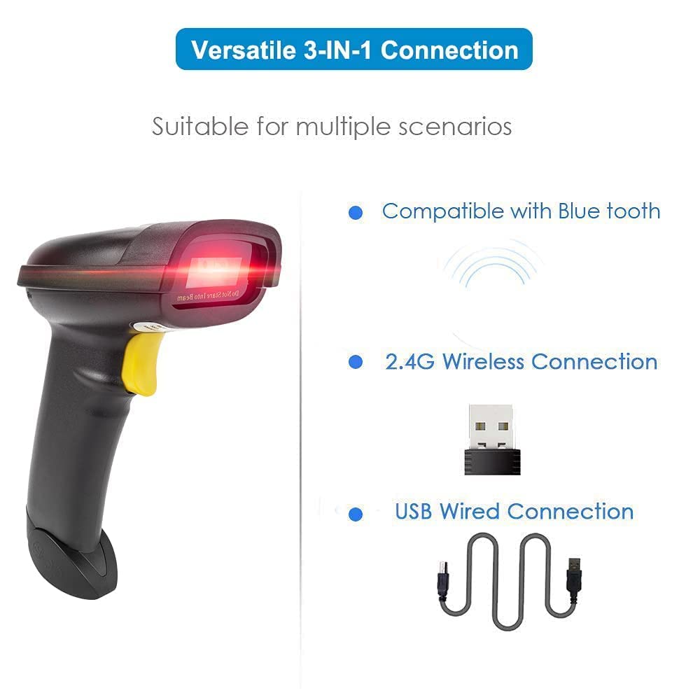 NETUM NT-1228BL 2D Barcode Scanner with Stand, Compatible with 2.4G Wireless & Bluetooth & USB Wired Connection, Connect Smart Phone, Tablet, PC, 1D Bar Code Reader Work for QR PDF417 Data Matrix