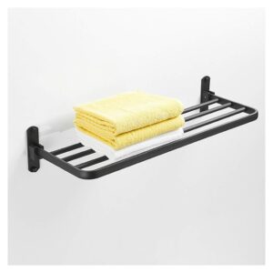 glj floating shelves black single-layer bath towel rack, folding shelf, shower room kitchen pendant, no punching (size : 60cm)