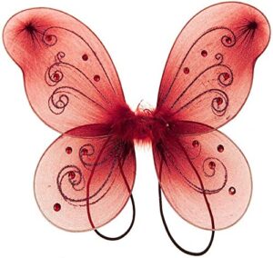 homeford organza nylon butterfly fairy wings w/rhinestone glitters (22" x 15", red)