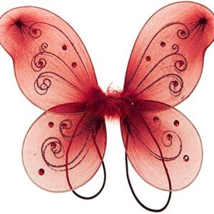 Homeford Organza Nylon Butterfly Fairy Wings w/Rhinestone Glitters (22" x 15", Red)