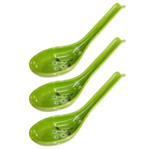 hemoton soup spoons, 3pcs japanese style melamine spoons rice spoons with hook, chinese asian soup spoons with long handle for restaurants, food shops, catering halls (green)