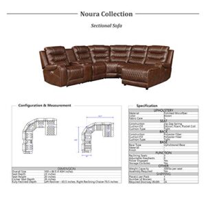 Lexicon Noura Modular Reclining Sectional Sofa, Right Chaise and Left Recliner (Power), Brown