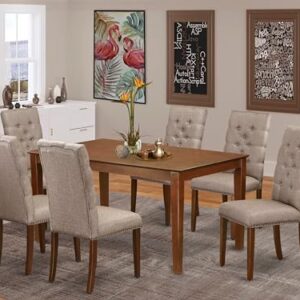 East West Furniture CAEL7-MAH-16 7 Piece Dining Room Table Set Consist of a Rectangle Wooden Table and 6 Dark Khaki Linen Fabric Upholstered Parson Chairs, 36x60 Inch, Mahogany