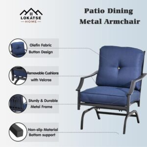 LOKATSE HOME 2 Pieces Outdoor Conversation Furniture Patio Bistro Armchair Set Metal Single Dining Cushion, 2 Chairs, Blue