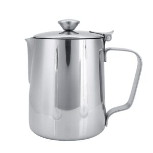 stainless steel milk frothing pitcher, baristas tools cup with lid espresso coffee milk frothing jug latte art(350ml)