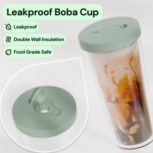 Dodoko Reusable Boba Cup and Straw Boba Tea Cup Bubble Tea Cup Reusable Iced Coffee Cup Cold Coffee Cup Smoothie Cup with Lid and Straw Smoothie Cup to go Smoothie Tumbler 17 oz - Sage Green