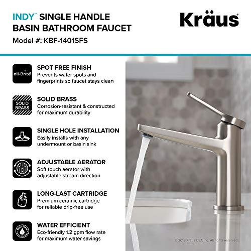 KRAUS Indy Single Handle Basin Bathroom Faucet in Spot Free Stainless Steel, KBF-1401SFS (2-Pack)