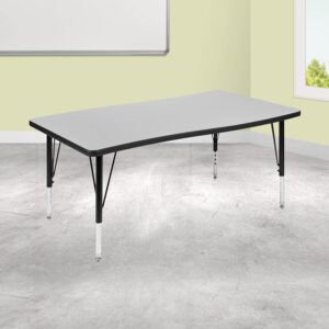 Flash Furniture Wren 28"W x 47.5"L Rectangular Wave Flexible Collaborative Grey Thermal Laminate Activity Table - Height Adjustable Short Legs