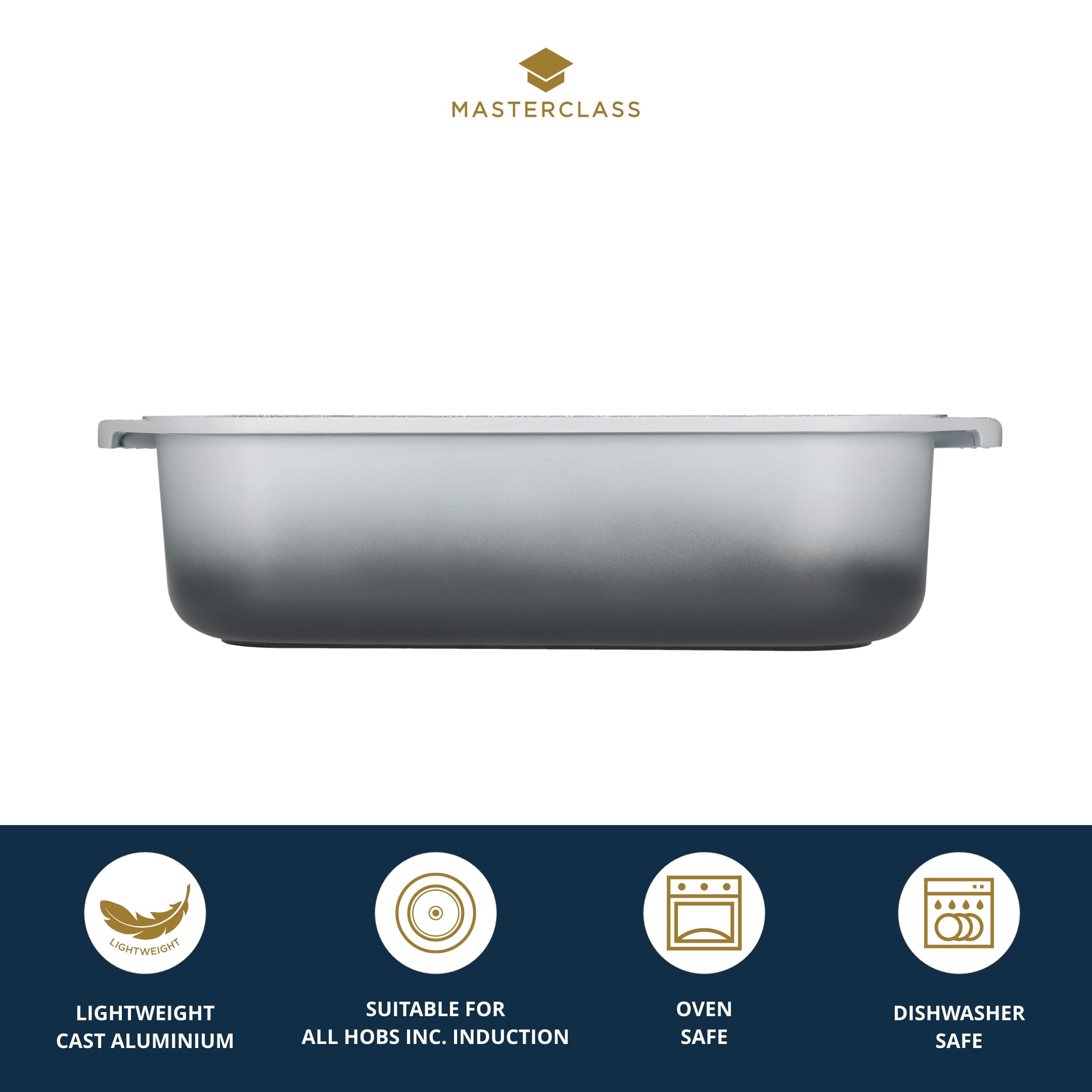 MasterClass Deep Cast Aluminium Roasting Tin, Lightweight Roasting Tray with Handles, Oven and Induction Safe, 41 x 26 cm, Grey Ombre