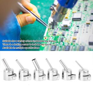 6PCs Hot Air Gun Nozzles Kits Short Oblique Nozzle Round Aluminum Alloy Material 861DW Hot Air Gun Soldering Desoldering Station Repair Tools for 850 850A 852 852D 852D+ 950