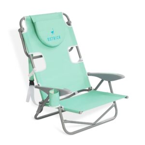 ostrich on your back backpack beach chair with face hole - adjustable, portable lounge chair with cup holder, face opening - heavy duty, lay flat tanning chair for face down reading for adults (teal)